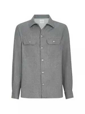 Brunello Cucinelli Virgin Wool Flannel Overshirt With Spread Collar And Chest Pockets - Grey
