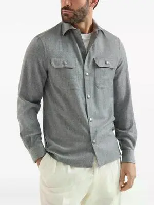 Brunello Cucinelli Virgin Wool Flannel Overshirt With Spread Collar And Chest Pockets