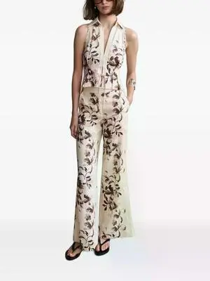 HEVRON Capri Floral Print Trousers - Neutrals