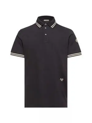 Moncler Stripe-trim Logo-patch Polo Shirt - Blue