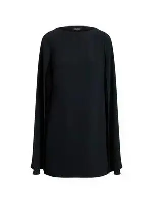 Ralph Lauren Georgette Textured Mini Dress With Cape Overlay