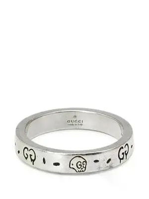 Gucci Tone Sterling Ghost Motif Gg Ring - Silver