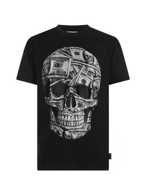 Philipp Plein Jersey Round-neck T-shirt Skull Dollar Stones