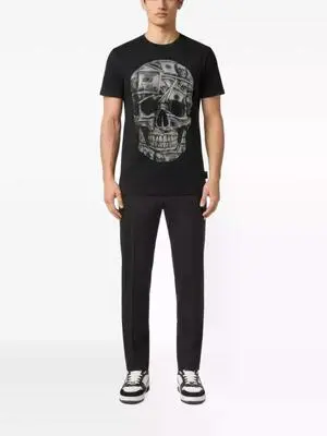 Philipp Plein Jersey Round-neck T-shirt Skull Dollar Stones
