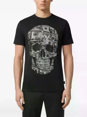 Philipp Plein Jersey Round-neck T-shirt Skull Dollar Stones