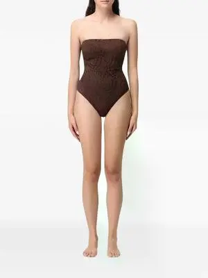 MC2 SAINT BARTH Broderie Anglaise Strapless Swimsuit - Brown