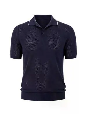 AMARANTO Perforated-knit Polo Shirt - Blue