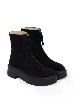 THE ROW Zip-up Suede Ankle Boots - Black