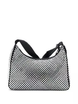 Prada Re-edition 2000 Crystal Embellished Satin Mini Hobo Bag - Black