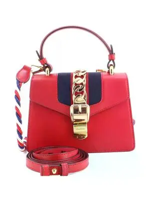 Gucci Sylvie Leather Mini Satchel Top Handle Bag - Red