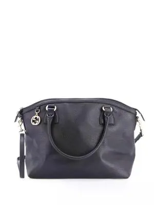 Gucci Gg Charm Convertible Dome Leather Medium Satchel - Black