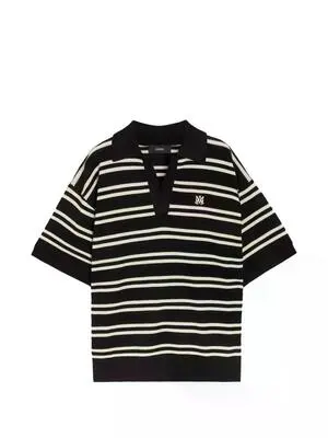 Amiri Ma-monogram Striped Knit Polo - Black