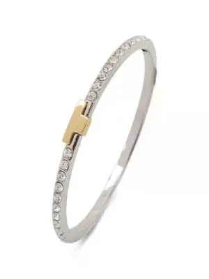 TRUSSARDI Crystal-embellished Logo Plaque Bracelet - Silver