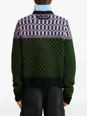 Marni Jacquard-knit Geometric Motif V-neck Sweater - Green