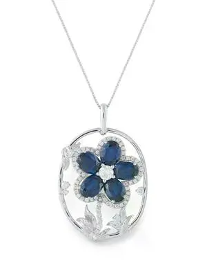 LB EXCLUSIVE Sapphire And Diamond Flower Pendant Necklace - Silver