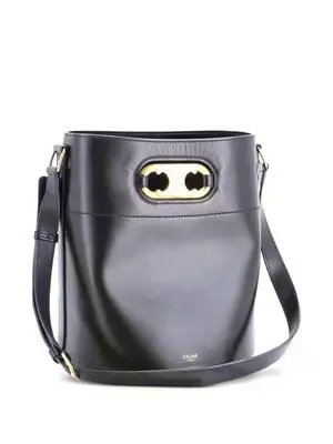 Celine Maillon Triomphe Leather Medium Bucket Bag - Black