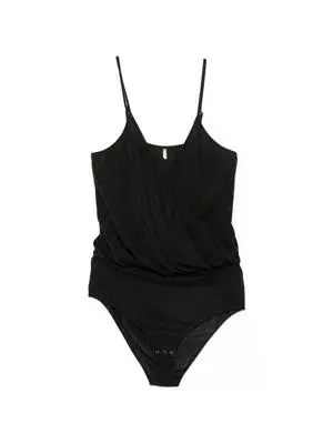 Momoni Glitter-effect Wrap-style Bodysuit - Black