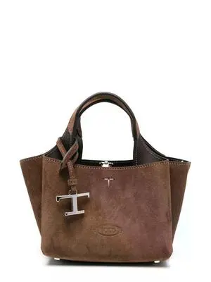 TOD'S Micro Logo-detail Suede Mini Bag - Brown