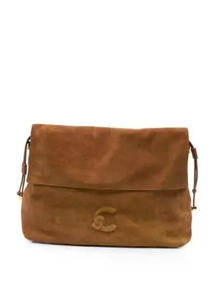 COCCINELLE Suede Shoulder Bag With Embroidered Logo - Brown