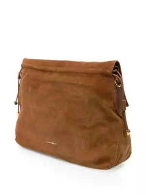 COCCINELLE Suede Shoulder Bag With Embroidered Logo - Brown