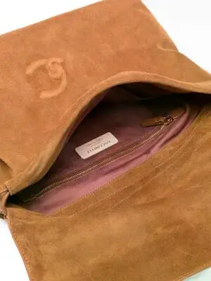 COCCINELLE Suede Shoulder Bag With Embroidered Logo - Brown