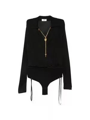 Elisabetta Franchi Ribbed Bodysuit With Gold-tone Chain Detail - Black