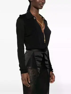 Elisabetta Franchi Ribbed Bodysuit With Gold-tone Chain Detail - Black