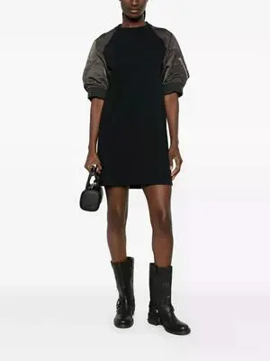 Sacai Paneled Puff-sleeve Mini T-shirt Dress - Black