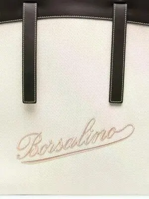Borsalino Logo Embroidered Contrast Trim Tote Bag