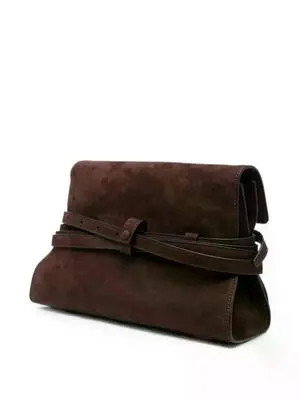 Moschino Suede Clutch Bag With Buckle Detail - Brown
