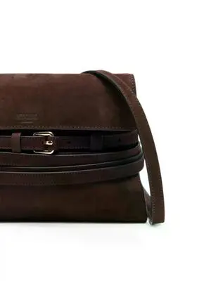 Moschino Suede Clutch Bag With Buckle Detail - Brown