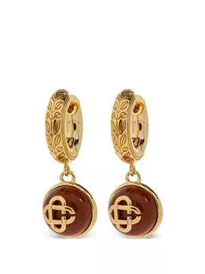 Casablanca Engraved Hoop Earrings With Stone Pendant - Gold