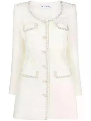 SELF-PORTRAIT Crystal-embellished Blazer Dress - Neutrals