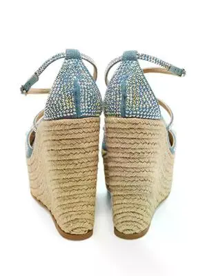 LE SILLA Embellished Denim Wedge Sandals
