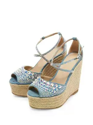 LE SILLA Embellished Denim Wedge Sandals