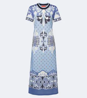 La DoubleJ La DoubleJ Sporty Swing Printed Cotton Jersey Midi Dress Blue