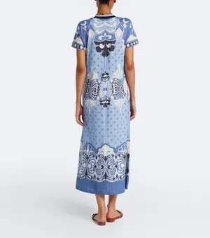 La DoubleJ Sporty Swing Printed Cotton Jersey Midi Dress - Blue