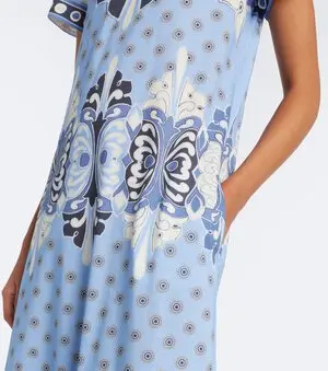 La DoubleJ Sporty Swing Printed Cotton Jersey Midi Dress - Blue
