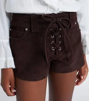 Staud Geo Suede Shorts - Brown