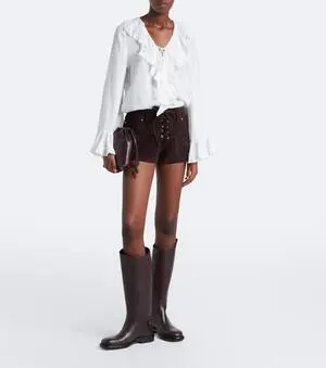 Staud Geo Suede Shorts - Brown