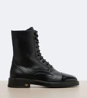 Valentino Garavani Vlogo Lace-up Leather Combat Boots