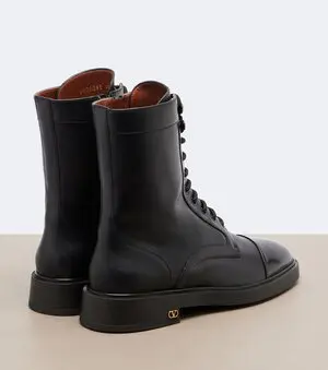 Valentino Garavani Vlogo Lace-up Leather Combat Boots