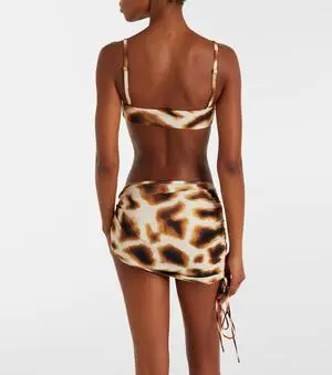 Christopher Esber Orbit Ruched Animal Print Bikini Bottoms