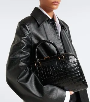 NILI LOTAN Jaclyn Croc-effect Leather Bowling Bag