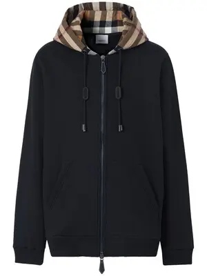 Burberry Checked Cotton Hoodie - Black
