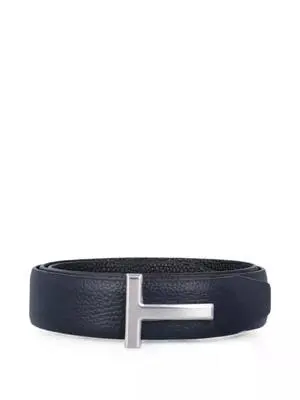 TOM FORD T-buckle Grained-leather Belt - Blue