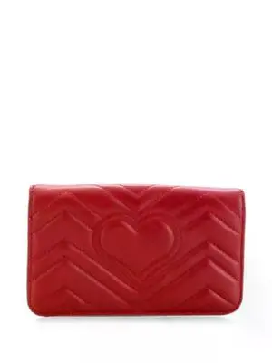 Gucci Gg Marmont Chain Flap Bag Matelasse Leather Mini Crossbody Bag - Red