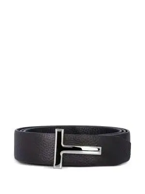 TOM FORD T-logo Pebbled Leather Belt - Brown