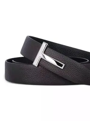 TOM FORD T-logo Pebbled Leather Belt - Brown