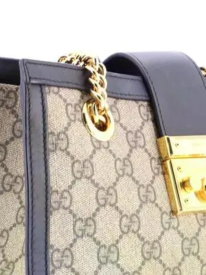 Gucci Padlock Chain Tote Gg Coated Canvas With Leather Small Shoulder Bag - Blue